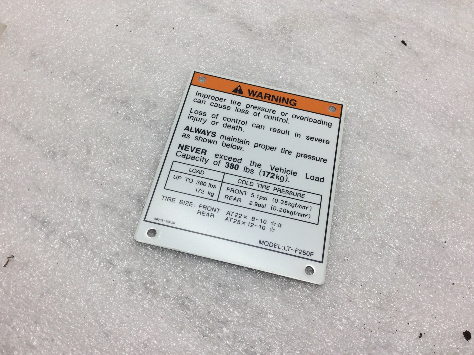 1999 Suzuki Tire Air Pressure Warning Label – Al's Snowmobile Parts ...